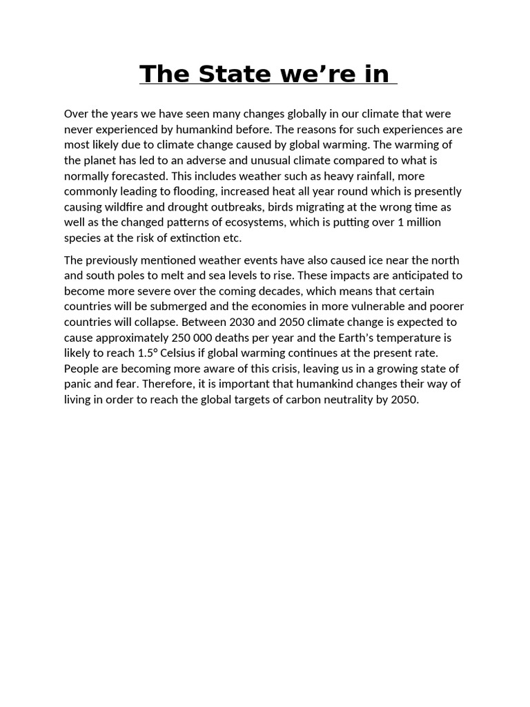 The State We'Re in English Essay | PDF