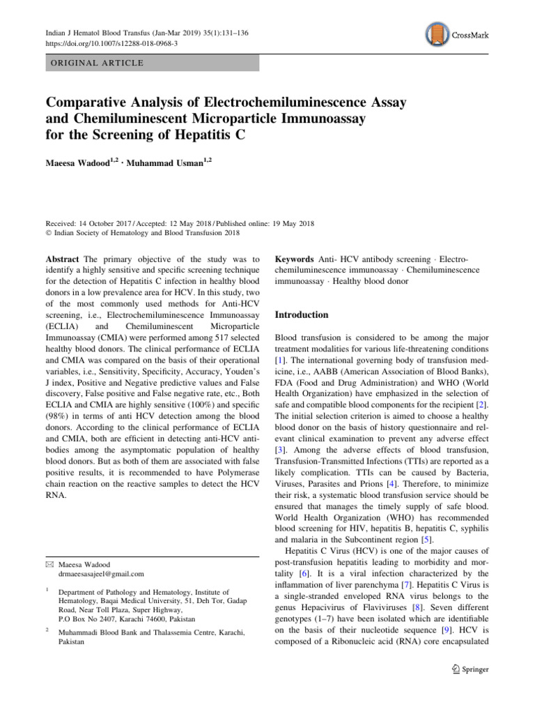 ECLIA vs CMIA for Hepatitis C Screening | PDF | Hepatitis C | Immunoassay