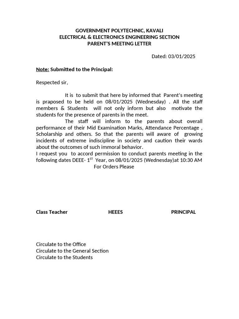 Parent Meeting Notice for DEEE Students | PDF