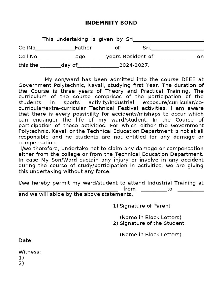 INDEMNITY BOND (1) | PDF