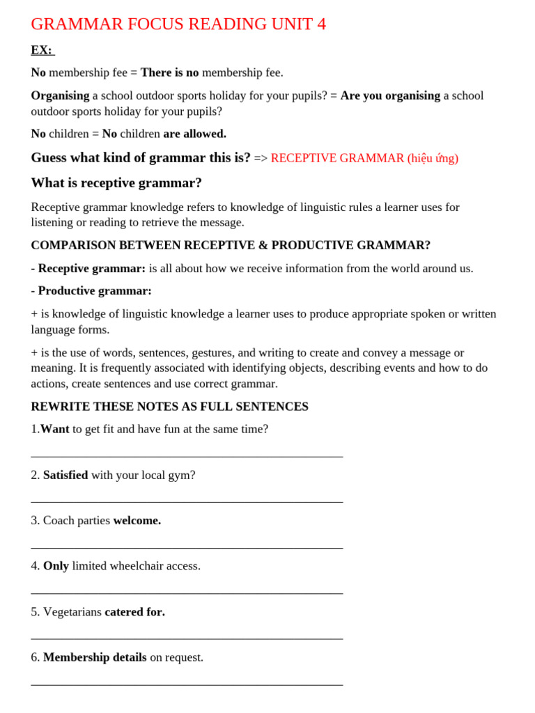 Receptive vs. Productive Grammar Guide | PDF