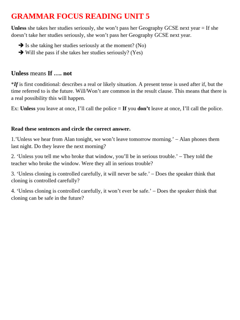 GRAMMAR FOCUS READING UNIT 5 | PDF