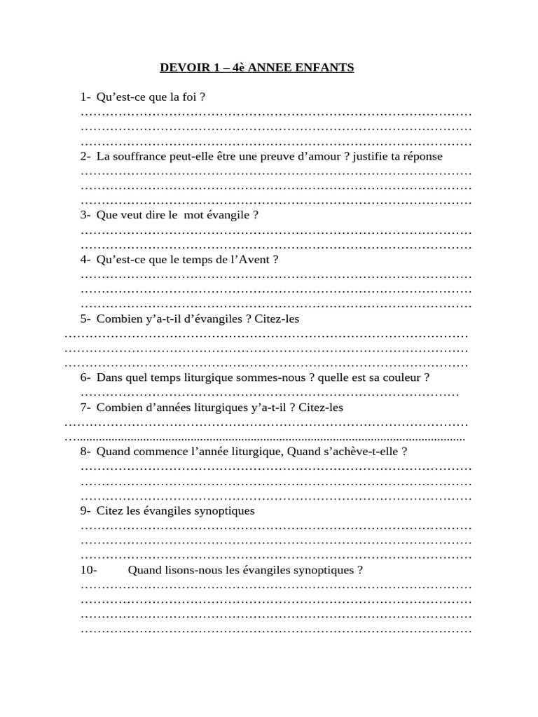 DEVOIR 1 – 4è ANNEE ENFANTS | PDF