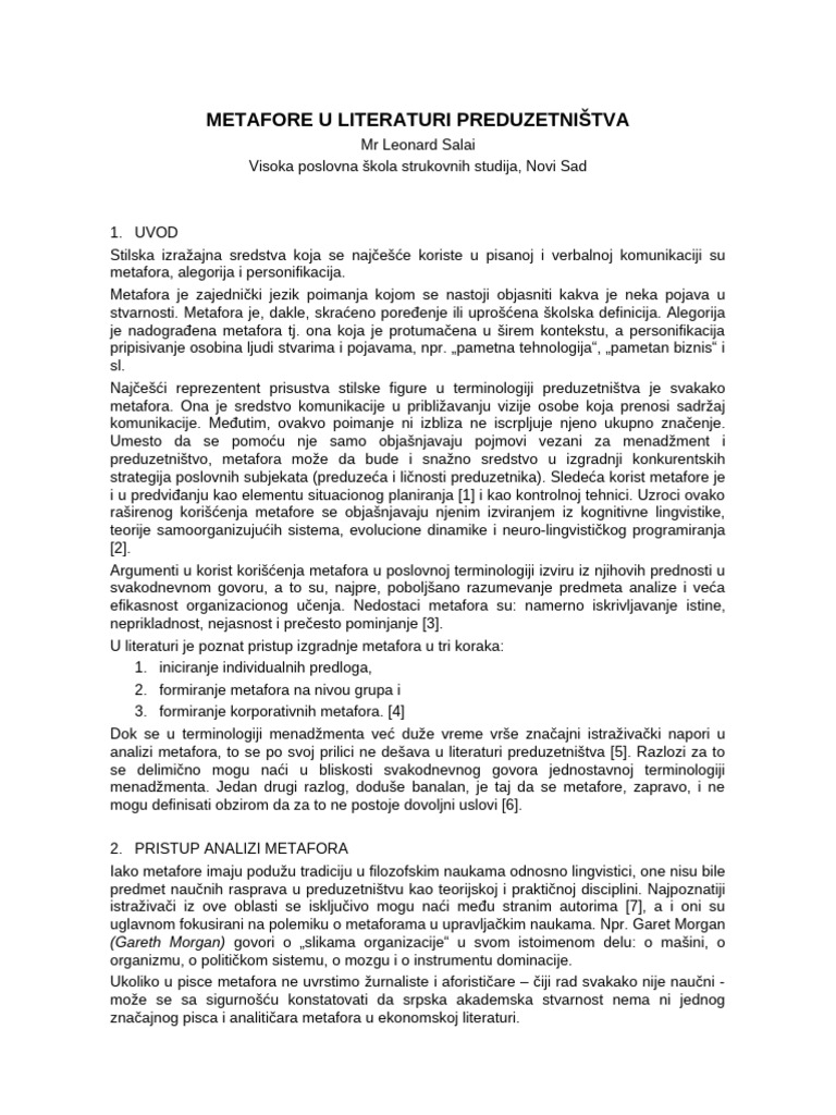 Metafore U Literaturi Preduzetnistva | PDF