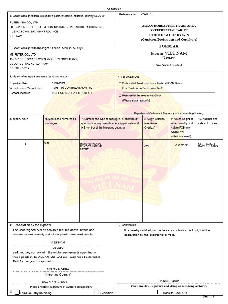 FORM MẪU DRAFT AK CLOVER MJHAN2412165 14 DEC | PDF | Trade ...