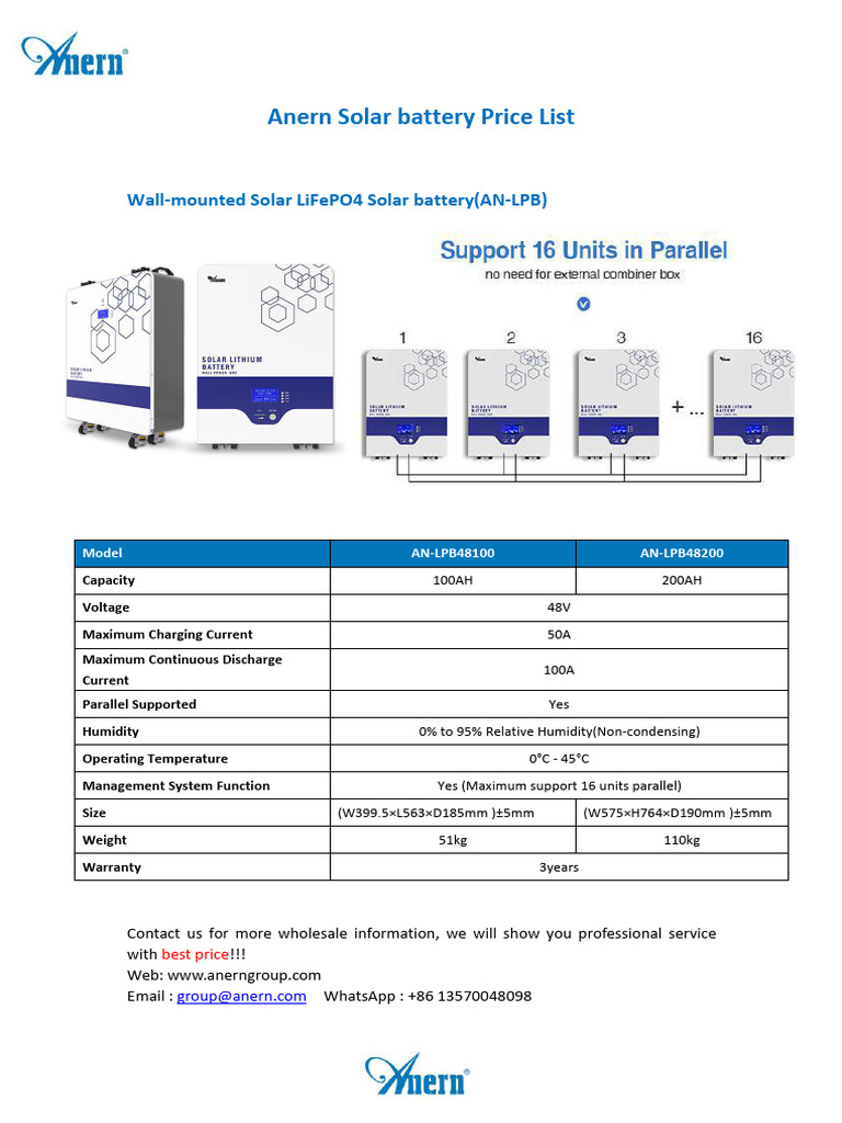 Anern Solar Battery Price List | PDF | Metrology | Battery (Electricity)