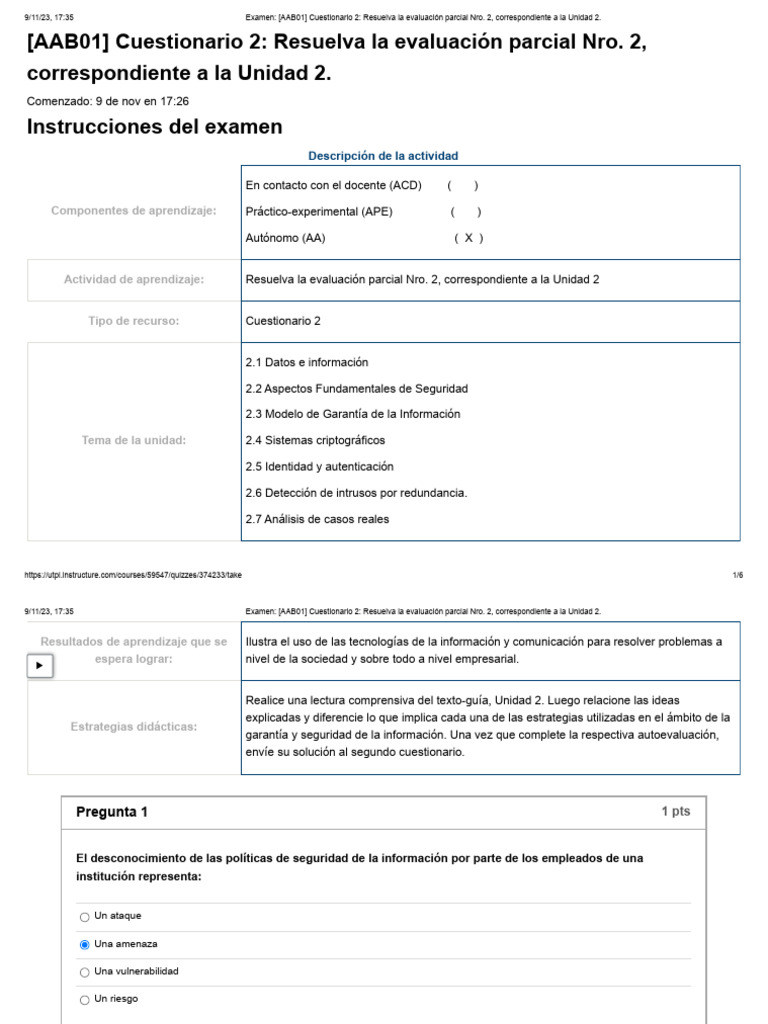 Examen - (AAB01) Cuestionario 2 - Resuelva La Evaluación Parcial Nro. 2, Correspondiente A La ...