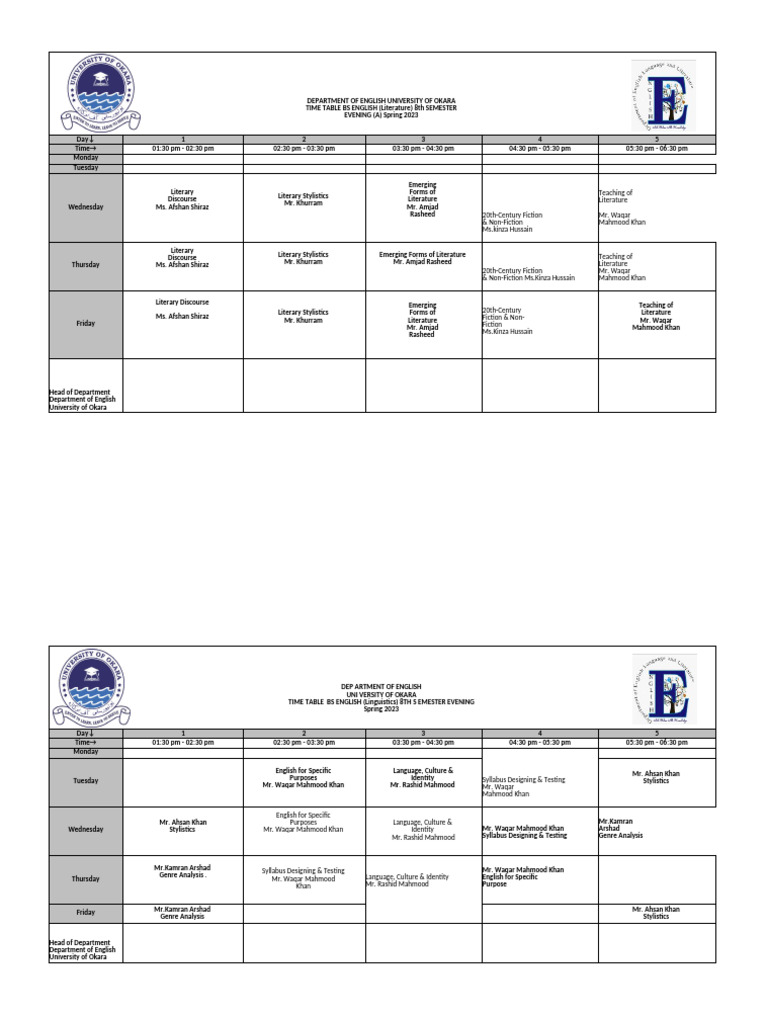 Combined Timetables Spring 2023 Final | PDF | Human Communication | Linguistics