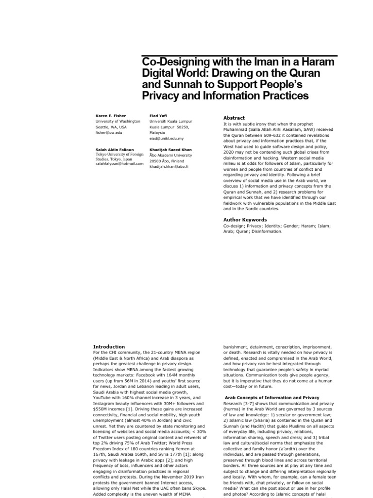 Co-Designing With The Iman in A Haram Digital World Drawing On The ...