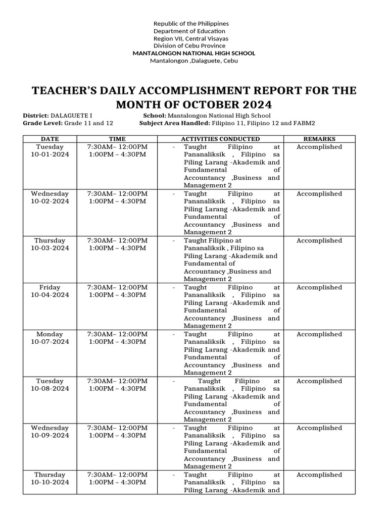 Accomplishment Report October | PDF