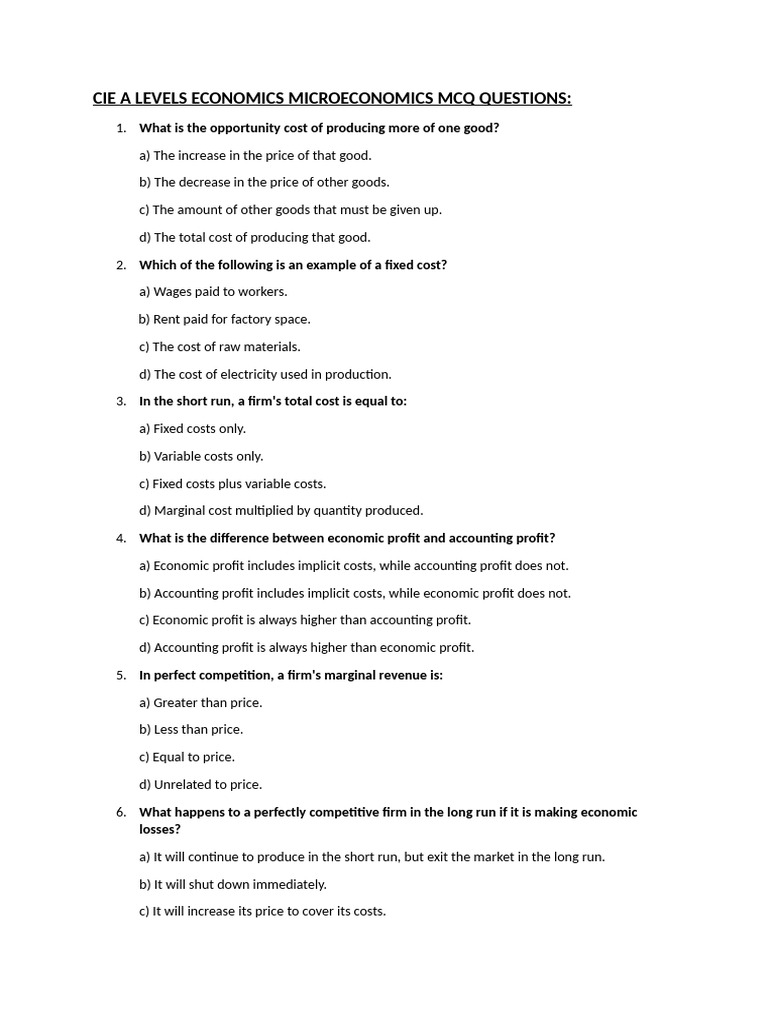 CIE A Levels Economics MCQs | PDF | Elasticity (Economics) | Demand