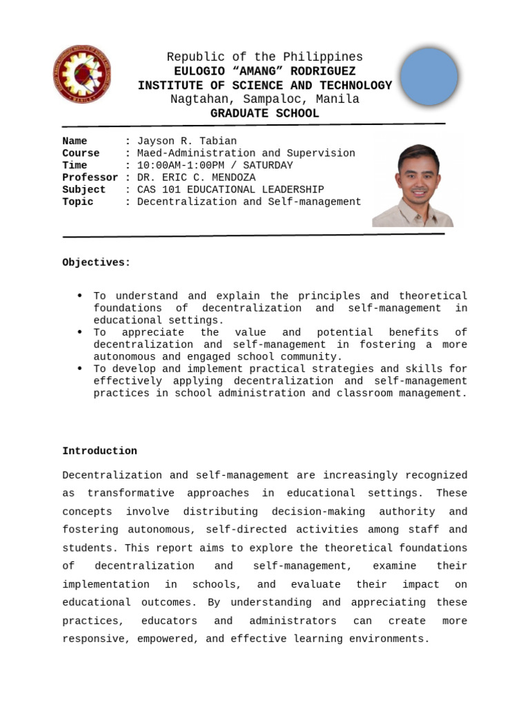 Decentralization and Self-Management | PDF | Governance | Teachers