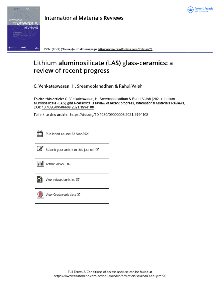 3 - Lithium aluminosilicate LAS glass ceramics a review of recent progress (1) (1) | PDF ...