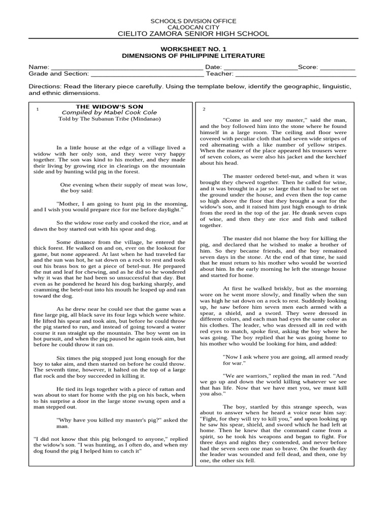 21st Cent. Lit Worksheet No. 1 | PDF