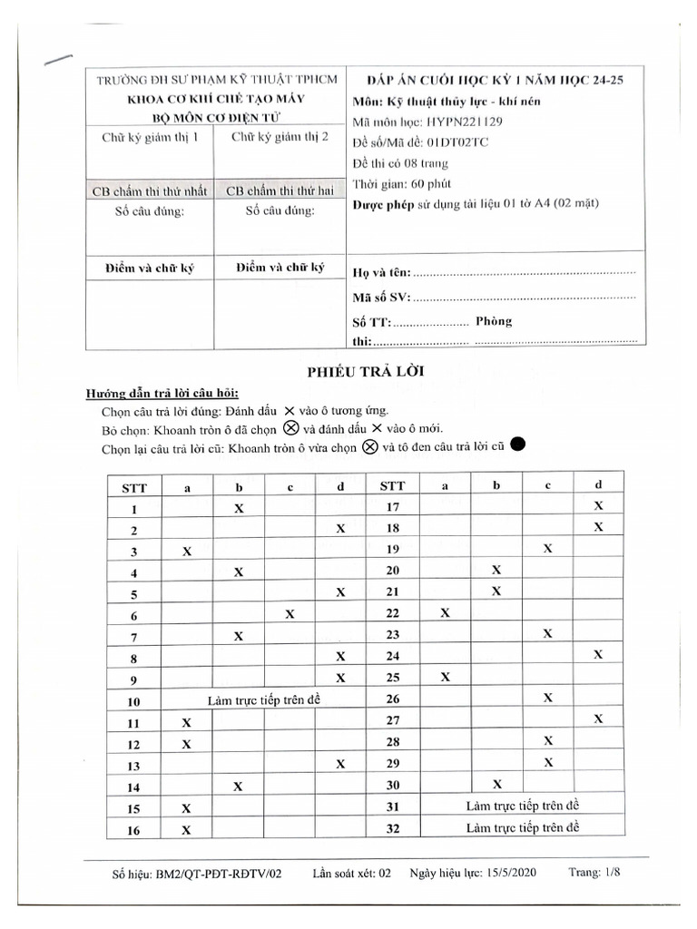 Đáp Án HKI 24-25 - 2 TC - Chữ Ký | PDF