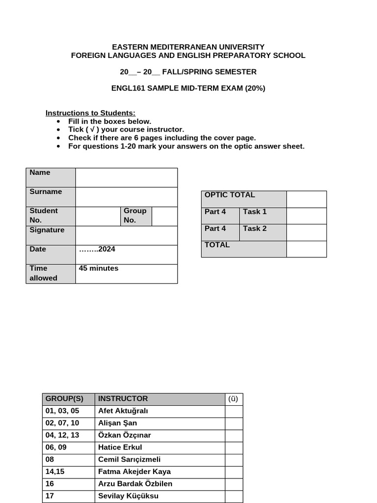 ENGL161 Mid-Term Exam Sample 2024 | PDF