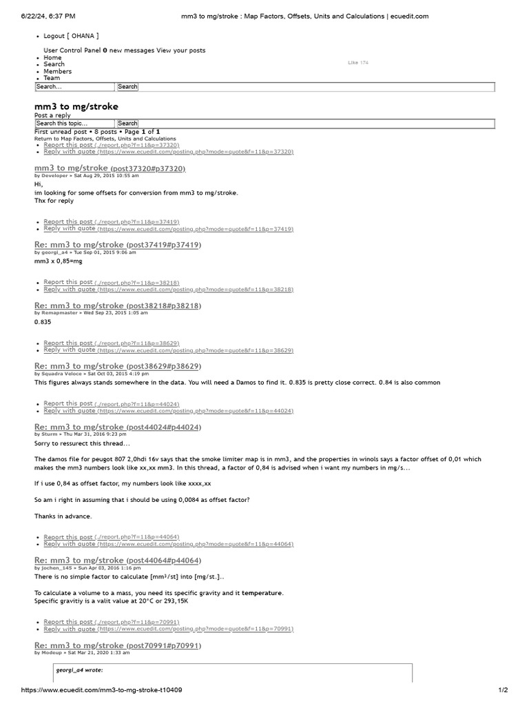 mm3 To MG - Stroke - Map Factors, Offsets, Units and Calculations | PDF