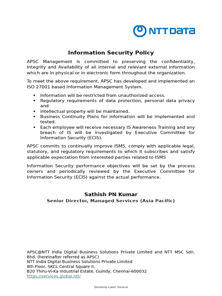 APSC Information Security Policy Overview | PDF