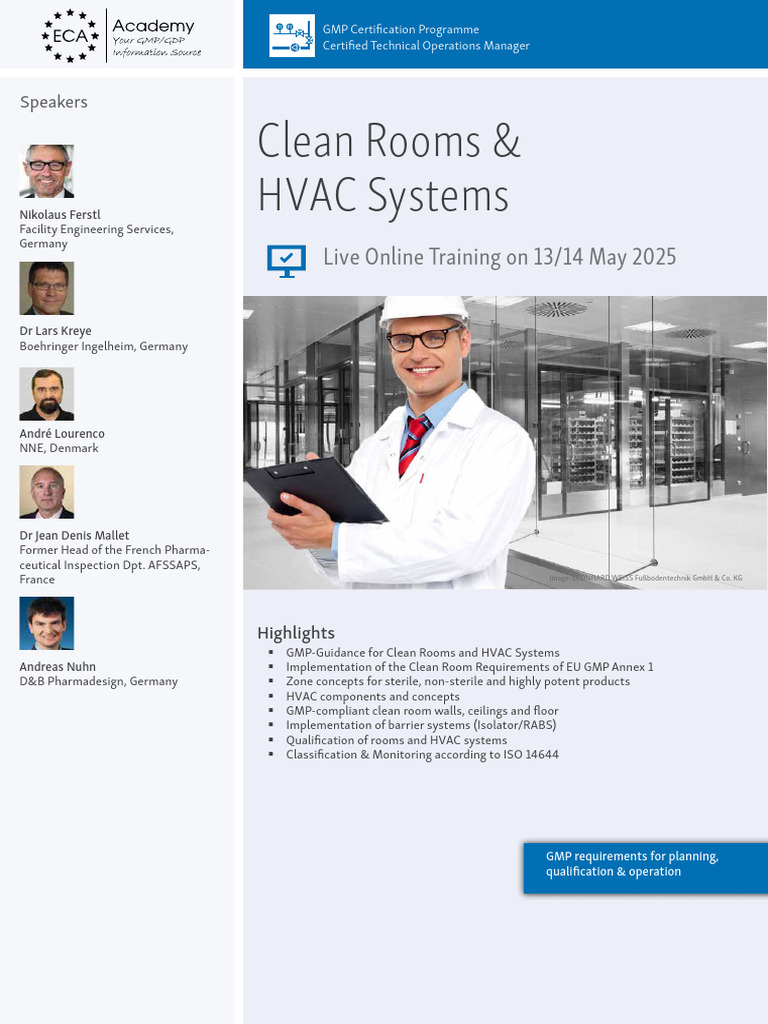 ECA Clean Rooms HVAC Systems 2025 Live Online Training | PDF