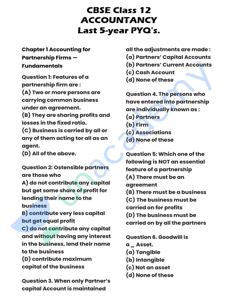CBSE Class 12 Accountancy PYQs Guide | PDF | Debits And Credits | Cash ...