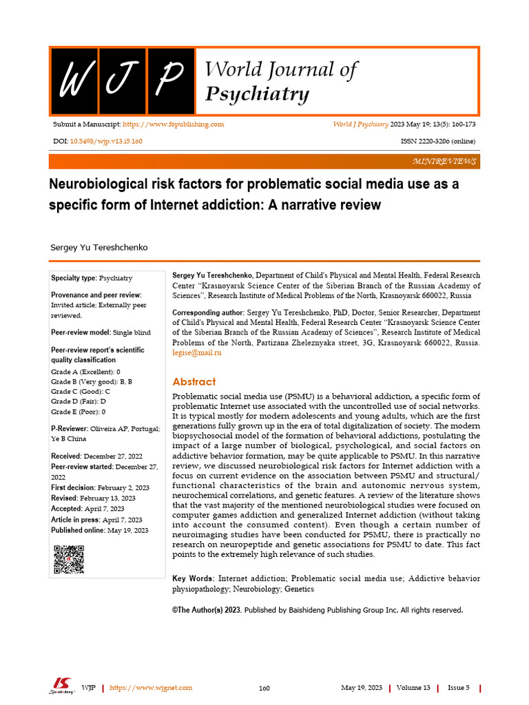 Neurobiological Risk Factors for Problematic Social Media Use | PDF ...