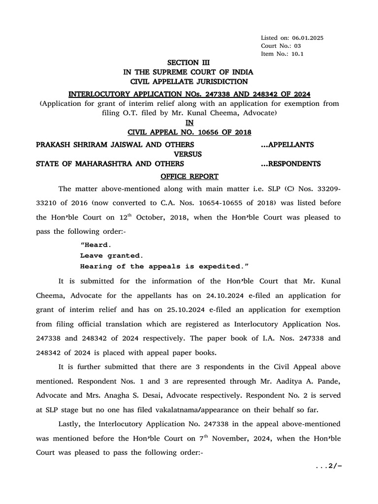 CA 10656 of 2018 Office Report | PDF | Appeal | Interlocutory Appeal