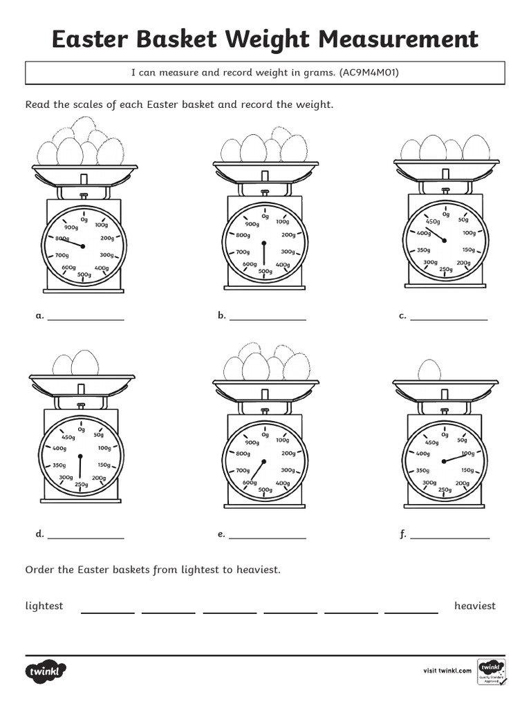 Au t2 T 1268 Easter Basket Weight Measuring Worksheet - Ver - 3 | PDF