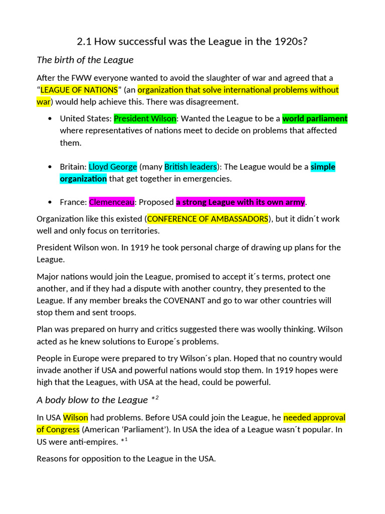 Resumen League of Nations | PDF | League Of Nations | Benito Mussolini