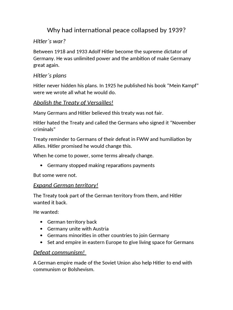 Causes of Peace Collapse by 1939 | PDF | Adolf Hitler | Nazi Germany