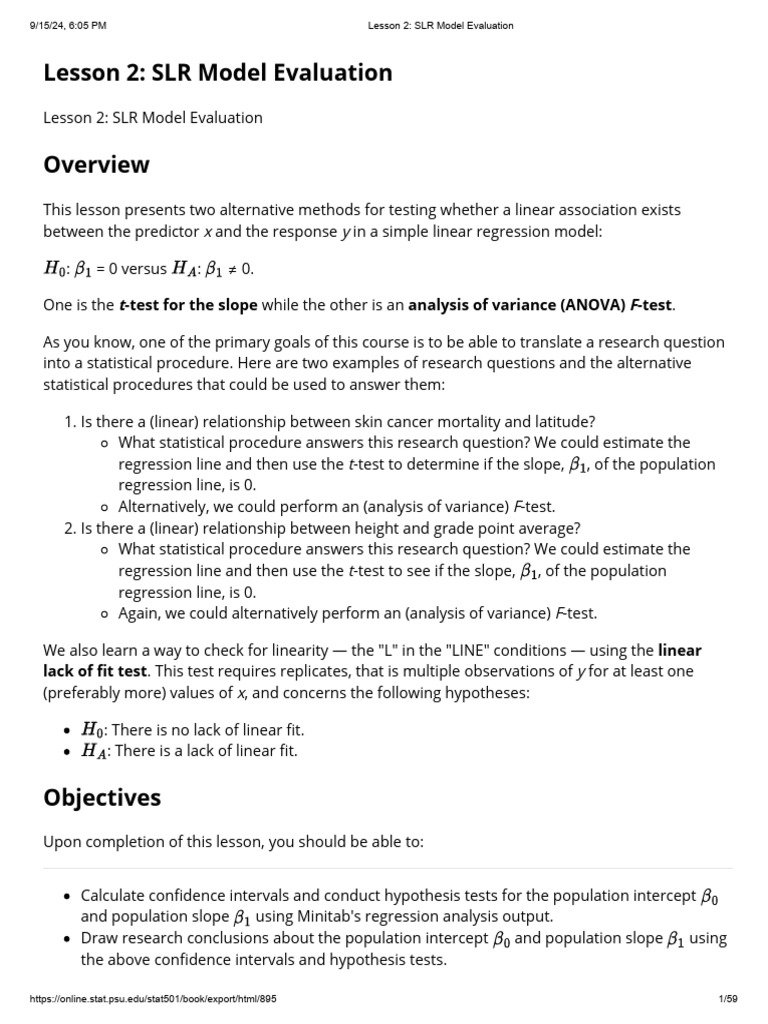 Lesson 2 - SLR Model Evaluation | PDF | Errors And Residuals | Linear Regression