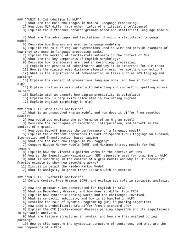 Endsem NLP IMPORTANT QUESTIONS | PDF | Parsing | Artificial Intelligence