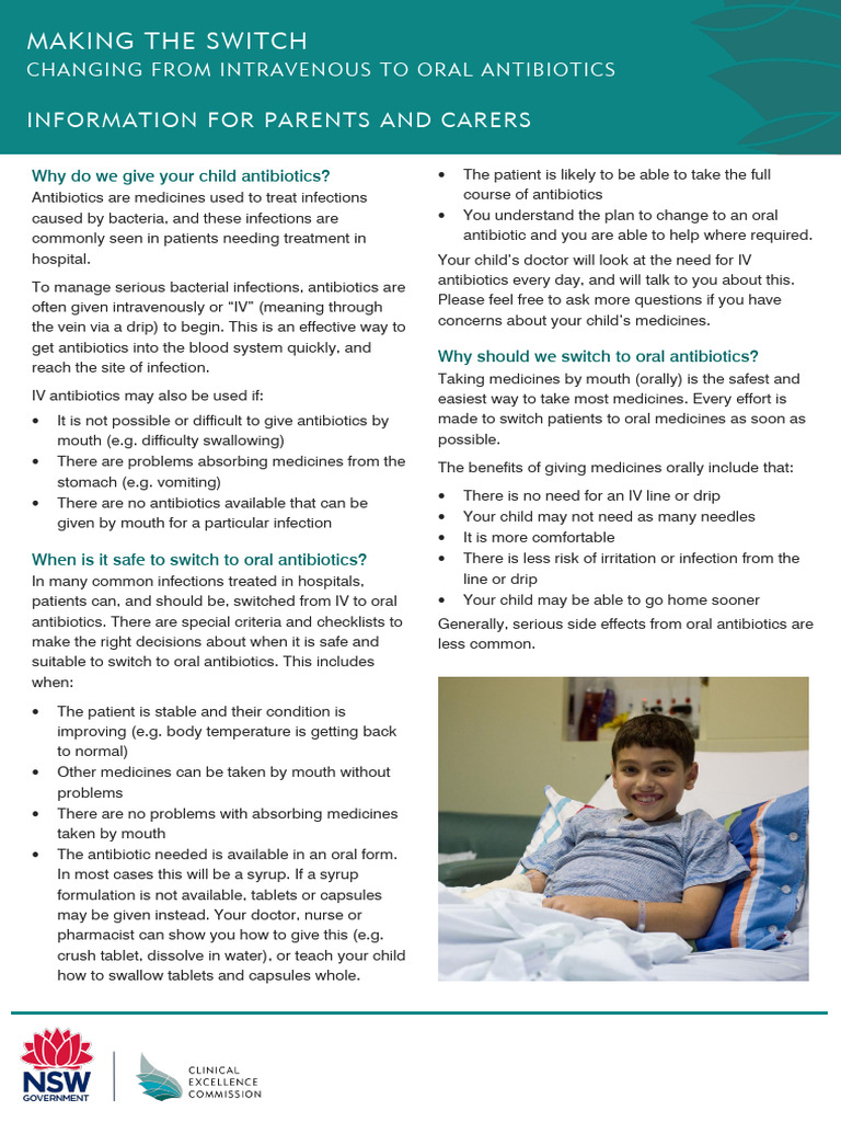 Patient Information Making the Switch From IV to Oral Antibiotics | PDF ...