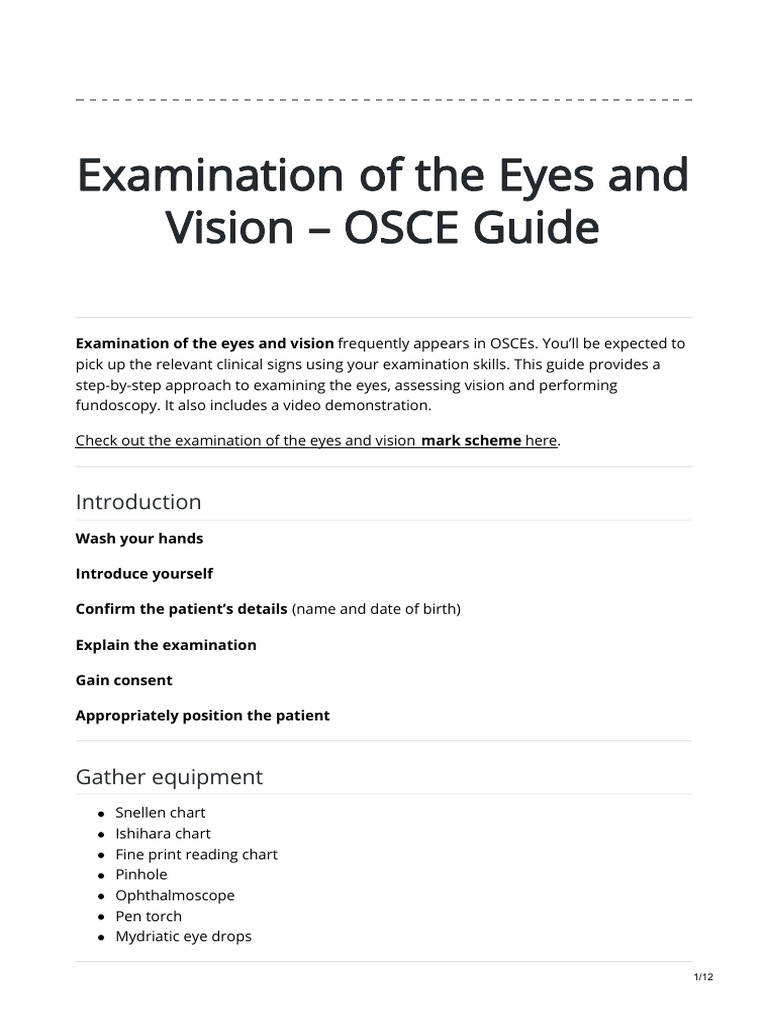 Examination of The Eyes and Vision - OSCE Guide | PDF | Visual Acuity ...