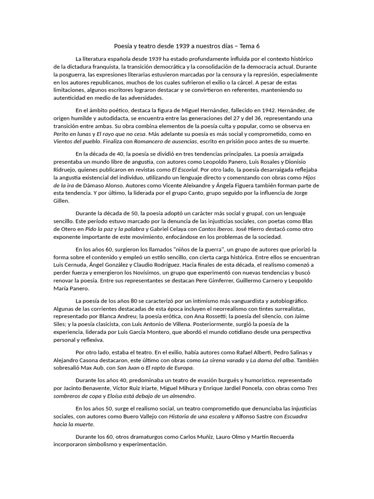 Evolución de la poesía y teatro en España | PDF | Literatura española ...