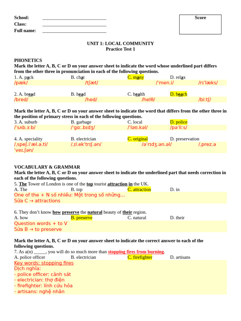 Unit 1 Local Community Practice Test | PDF