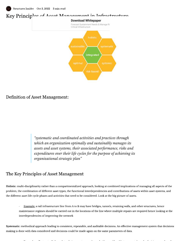 Key Principles of Asset Management in Infrastructure | PDF
