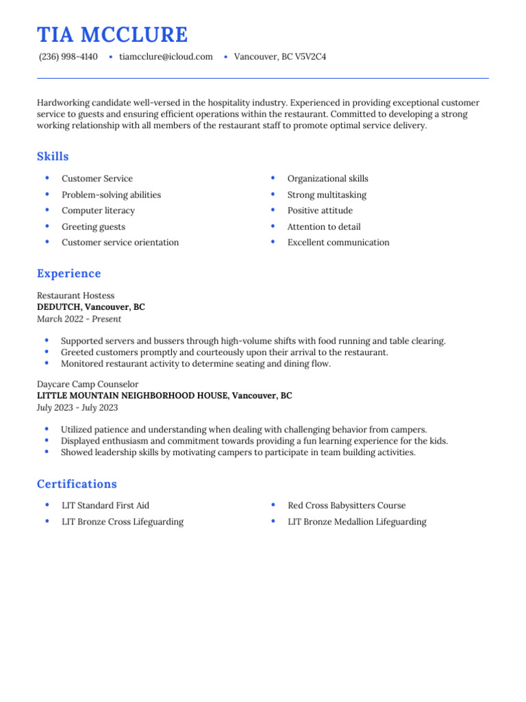 Tia McClure Resume | PDF