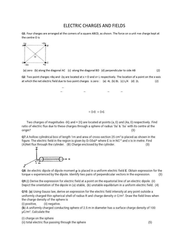 Electric Charges and Fields Questions | PDF | Sphere | Flux