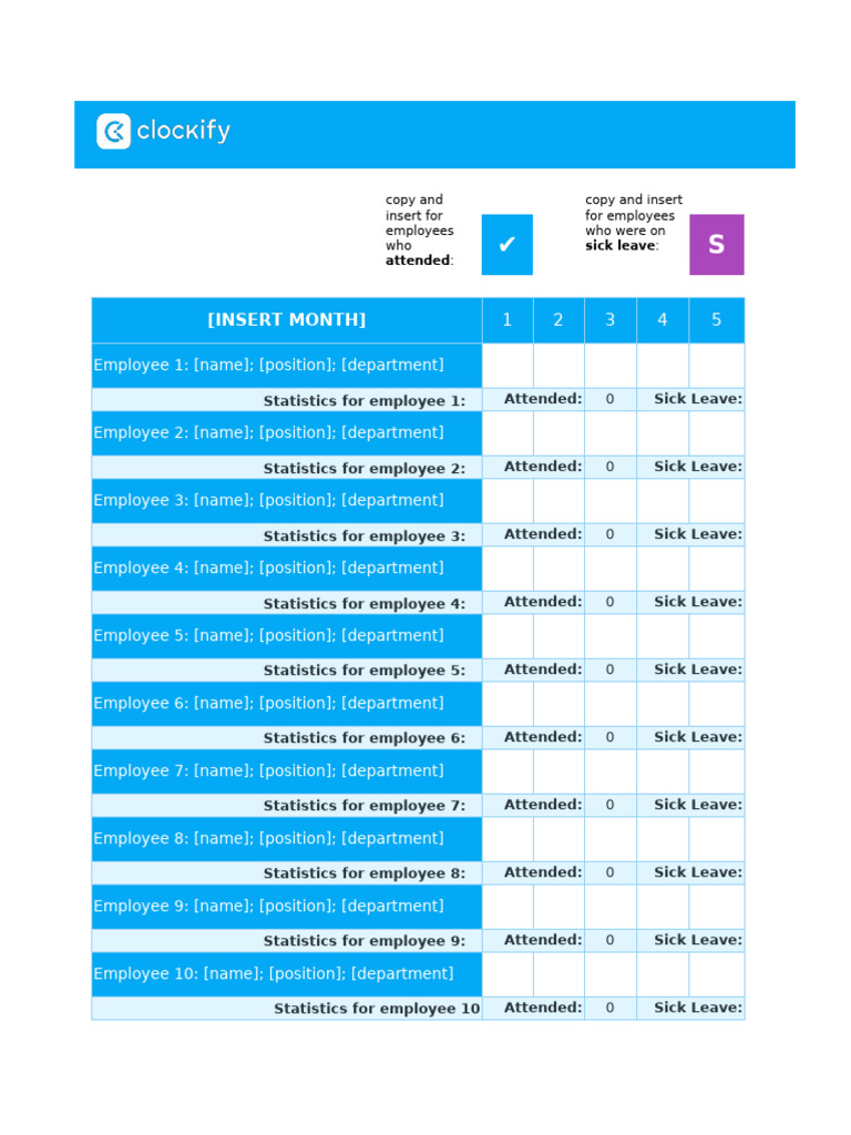 Monthly Employee Attendance Record | PDF | Labor | Factor Income ...