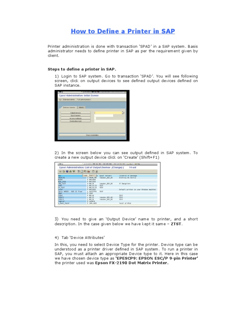 Defining Printers in SAP: A Guide | PDF | Printer (Computing) | Server ...