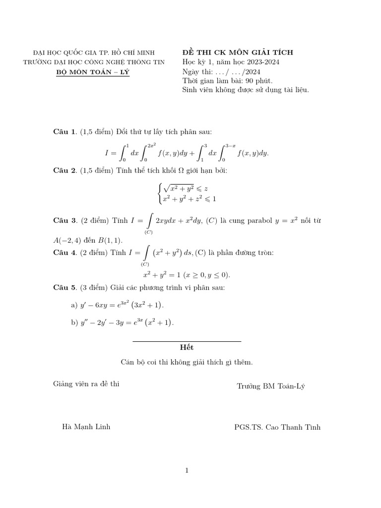 ĐỀ THI CK GT | PDF