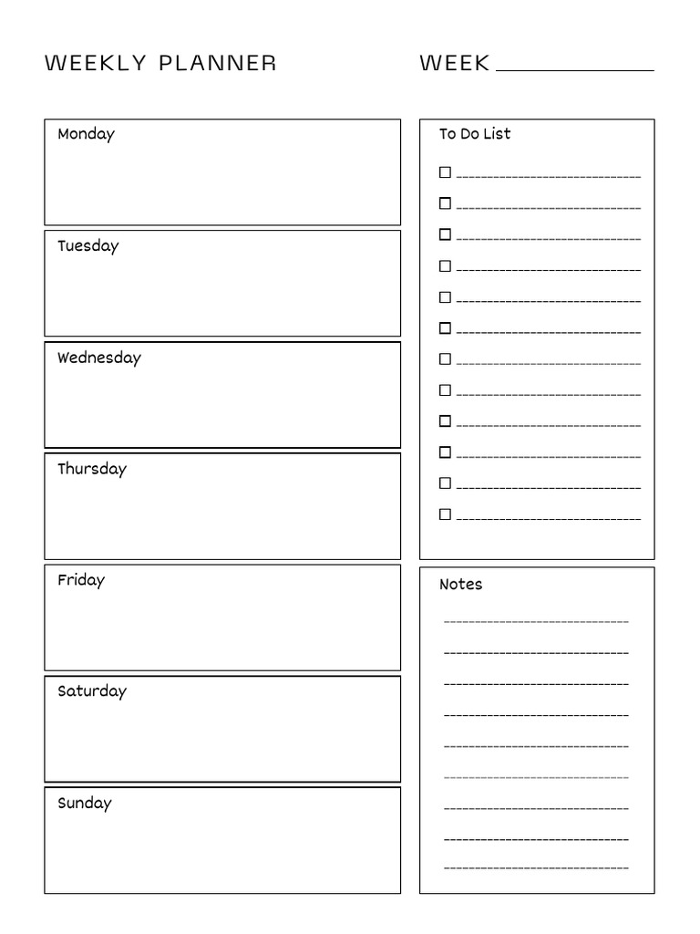 Black and White Elegant Simple Clean Minimalist Weekly Planner | PDF