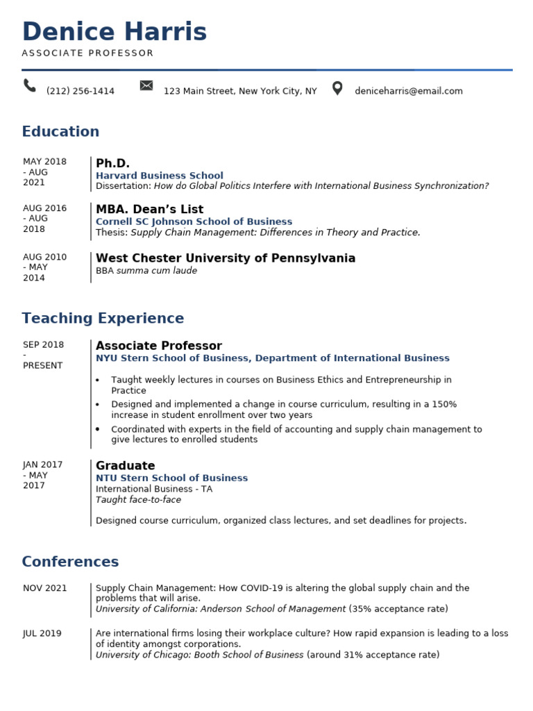 Harvard CV Template Dark Blue | PDF | Business
