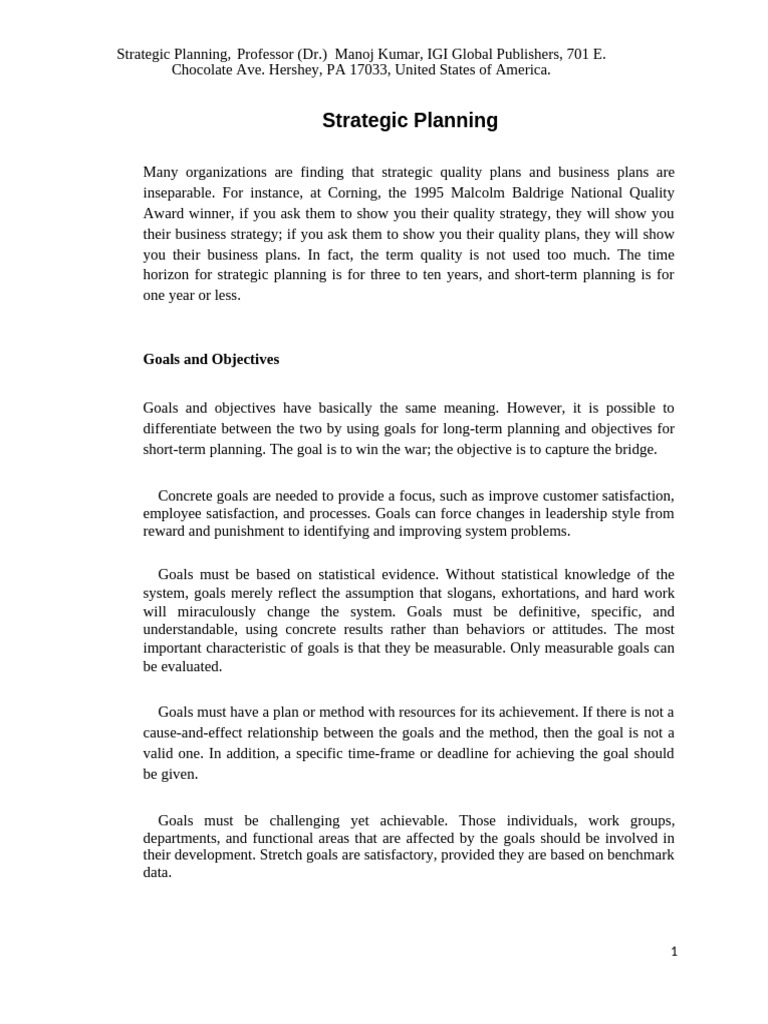 Strategic Planning | PDF | Goal | Strategic Planning