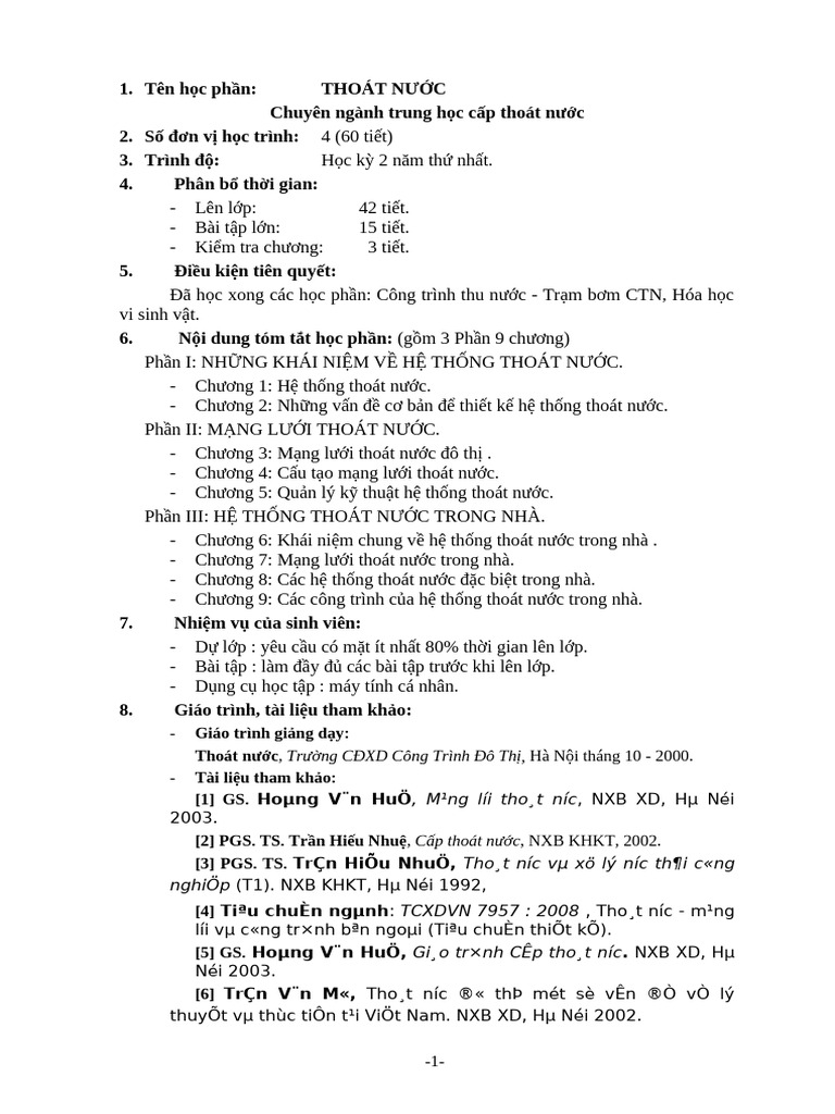 De Cuong Chi Tiet Mon Thoat Nuoc He Trung Cap | PDF