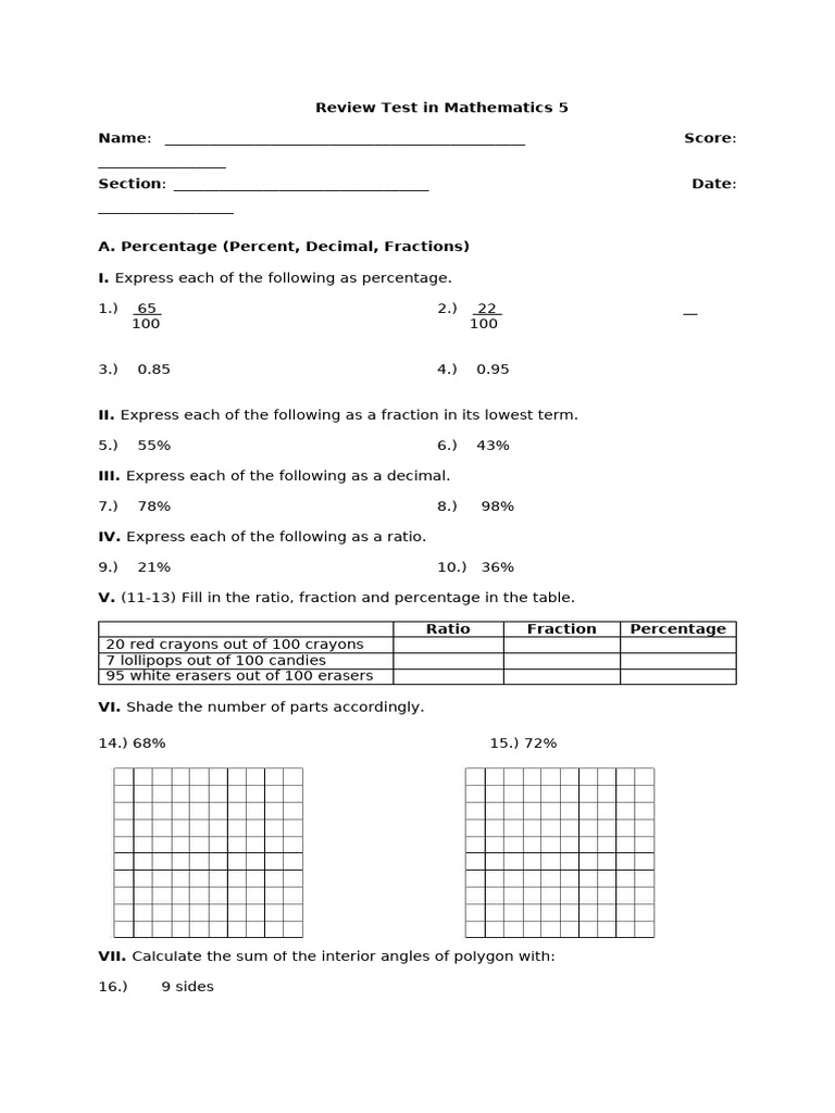 Review Test in Math 5 | PDF