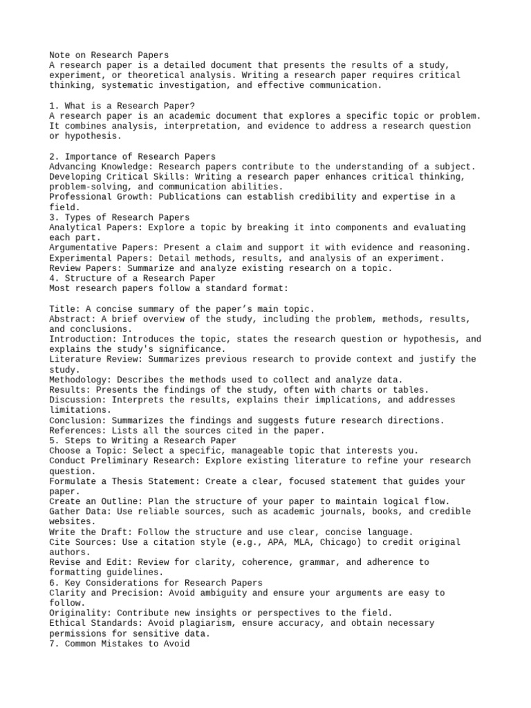 Note On Research Papers | PDF | Academic Publishing | Citation