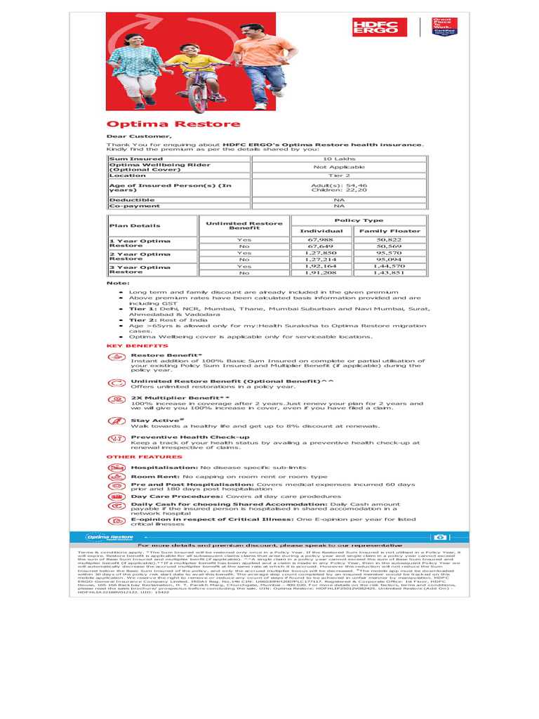 Quotation For Optima Restore | PDF | Insurance | Financial Services