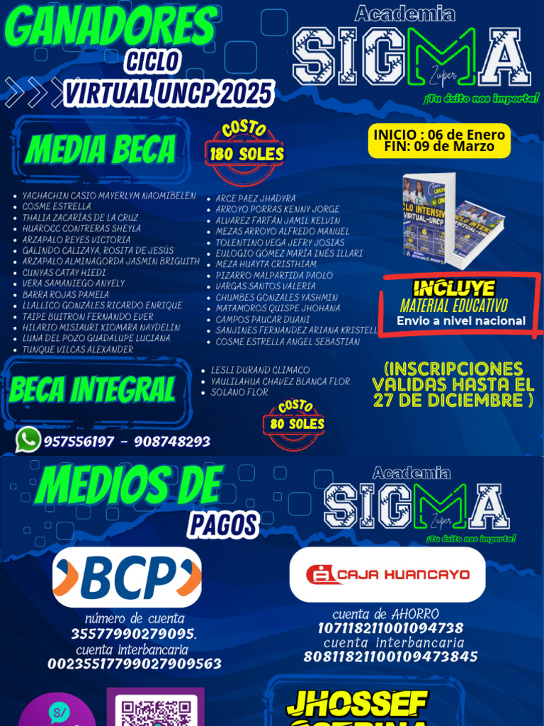 Ganadores Beca Virtual UNCP 2025 | PDF