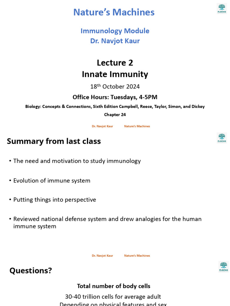 Lecture 2 - Immunology | PDF | Inflammation | Immune System